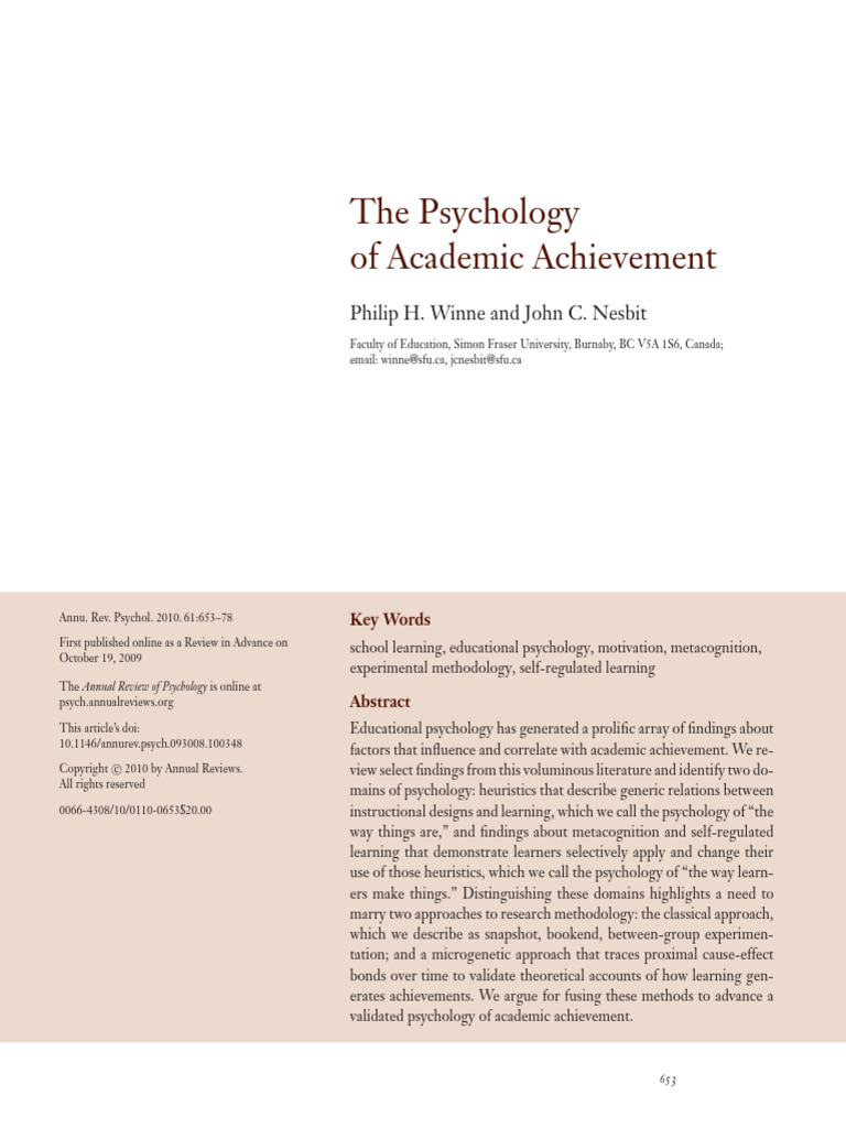 Winne Nesbit 2010 The Psychology of Academic Achievement | PDF ...
