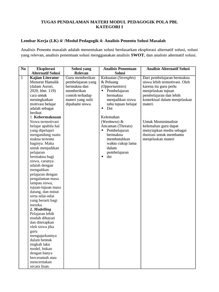 Analisis Solusi Masalah Pedagogik | PDF