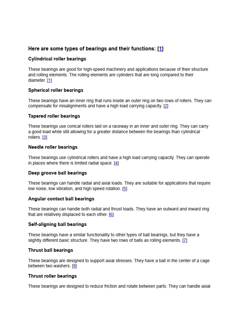Types of Bearings and Their Functions | PDF | Bearing (Mechanical) | Mechanical Engineering
