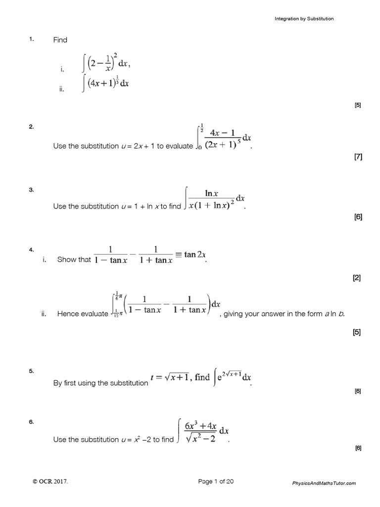 Integration by Substitution | PDF | Integral | Mathematical Concepts