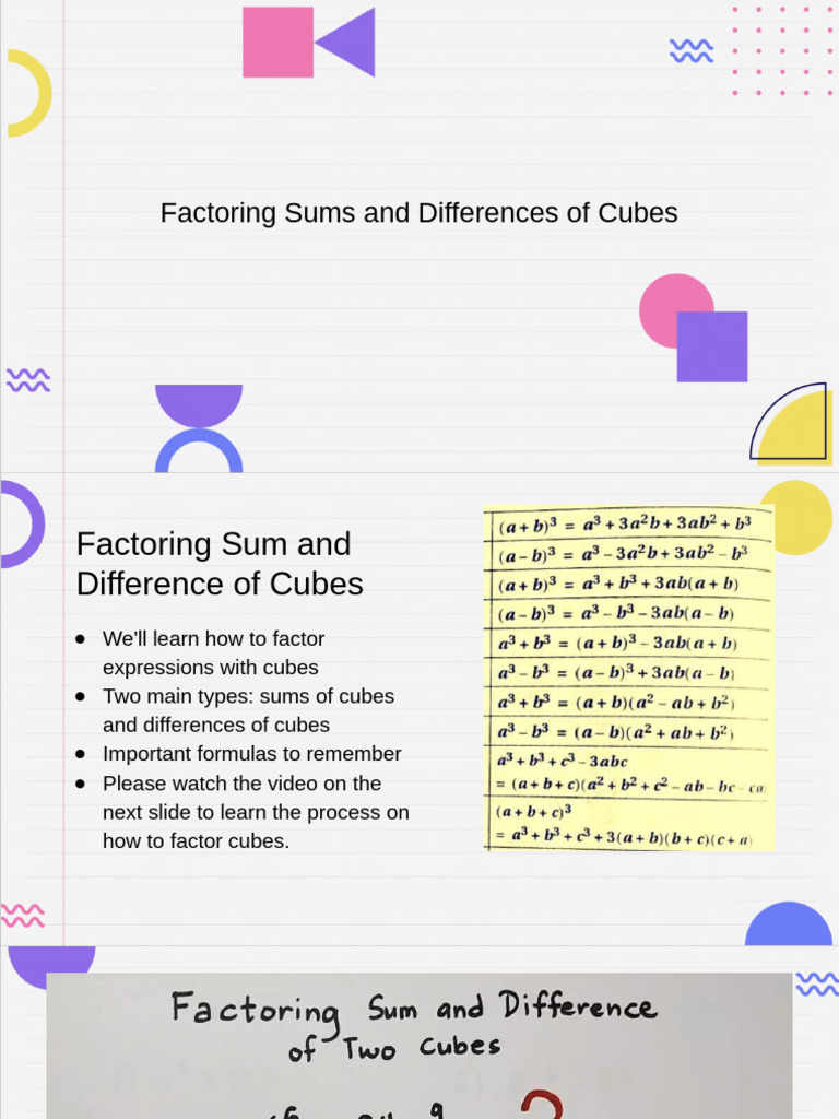 Math 8 - Factoring Sum and Difference of Two Cubes | PDF