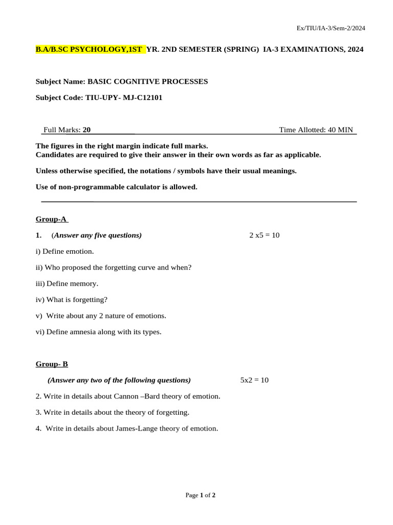 Basic Cognitive Process | PDF