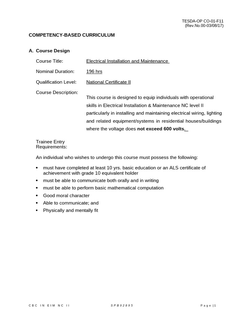 CBC Eim Edited | PDF | Occupational Safety And Health | Electrical Wiring