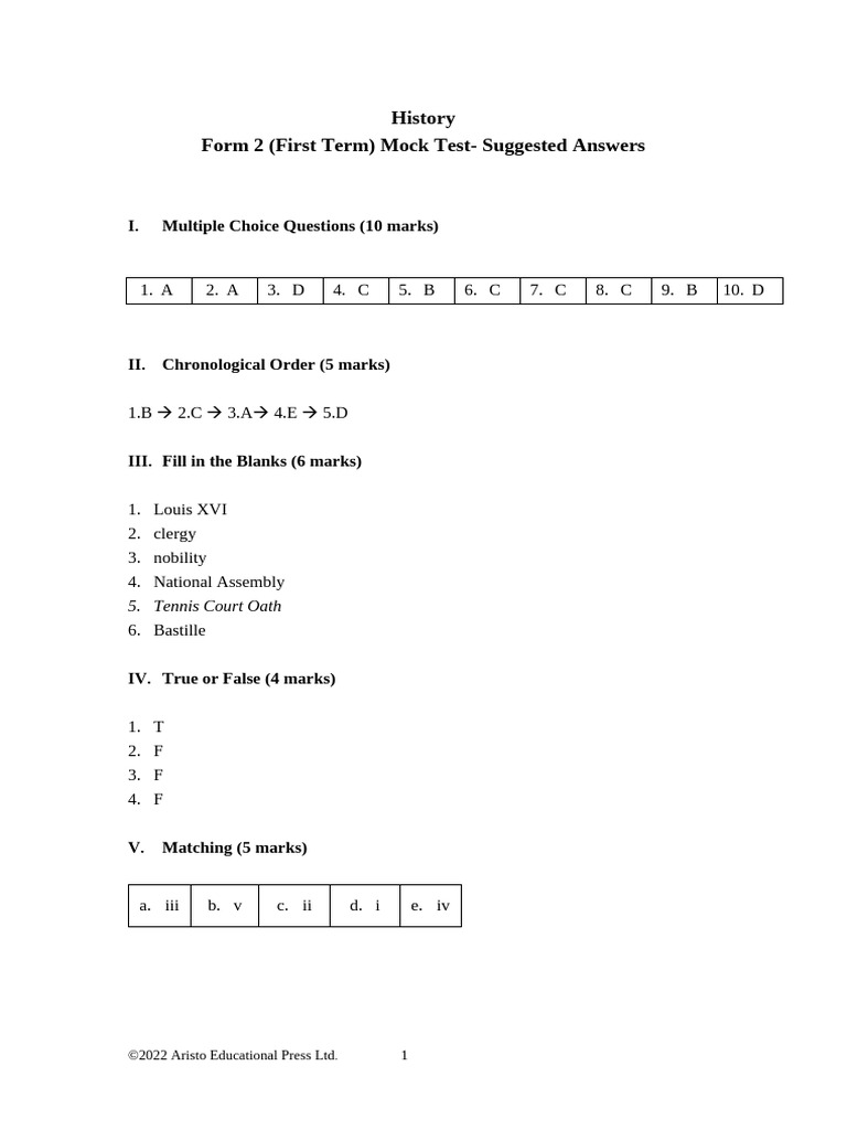 Form 2 History Test Answers | PDF | Age Of Enlightenment | Separation ...