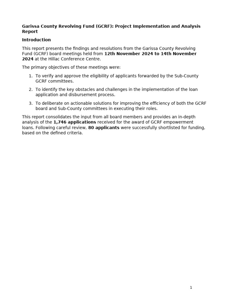 Garissa County Revolving Fund (GCRF) : Project Implementation and ...
