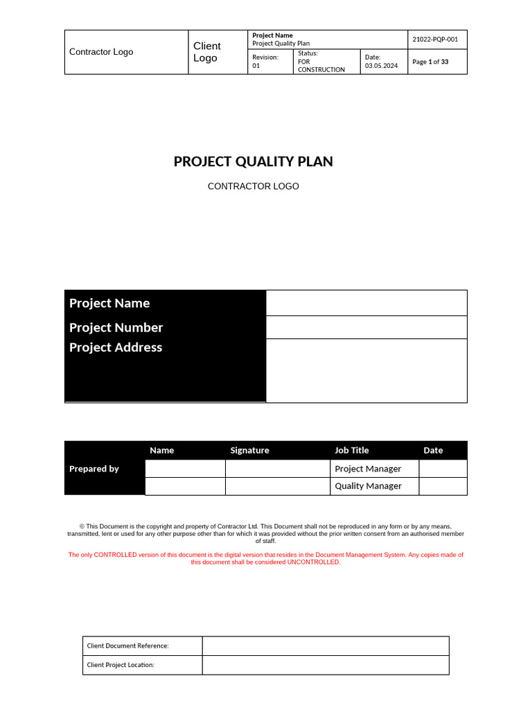 Project Quality Plan Example V2 | PDF | Specification (Technical ...