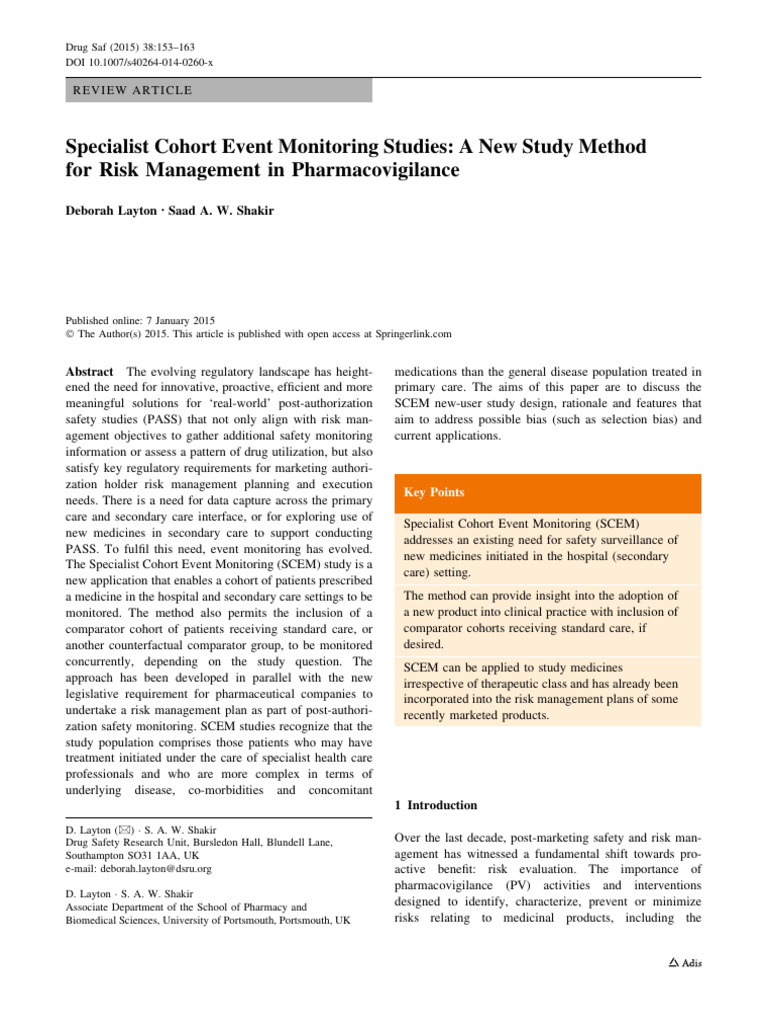 Cohort Event Monitoring - Risk Management in PV | PDF ...