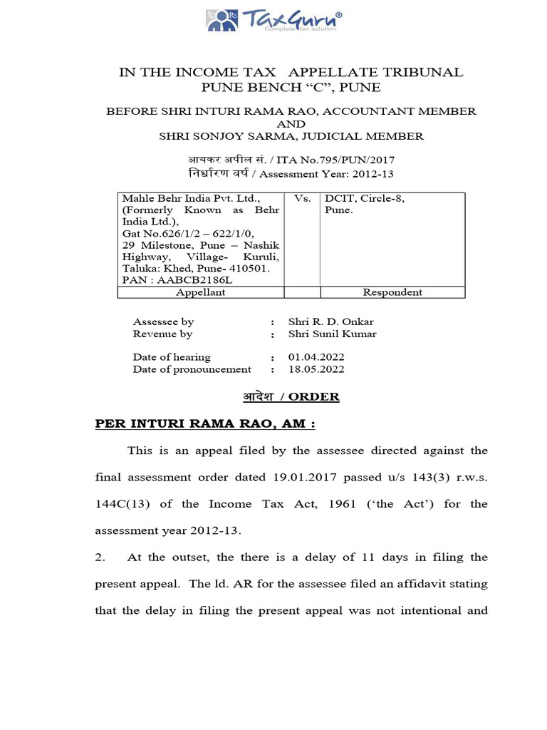 Mahle Behr India Pvt. Ltd. Vs DCIT ITAT Pune | PDF | Expense | Tax Deduction
