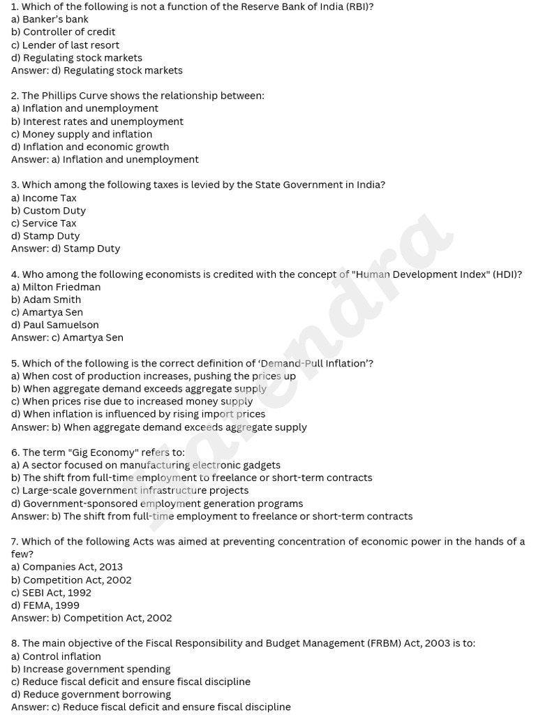 Economics MCQ Mains Special | PDF | Supply Side Economics | Demand