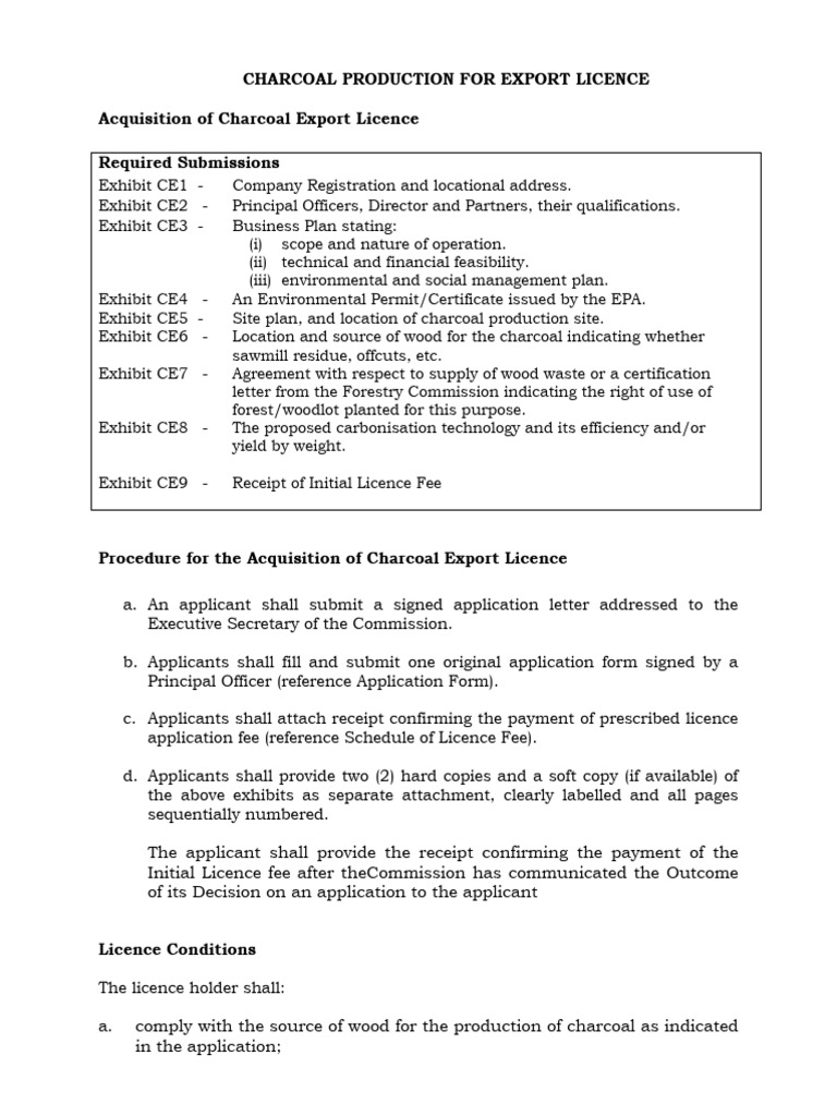 Charcoal Export Licence Application Guide | PDF | License | Charcoal