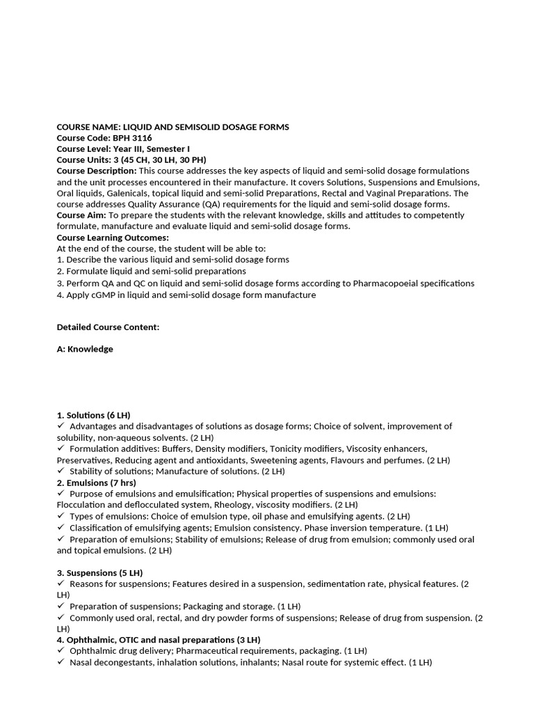 BPH 3116 Liquid and Semisolid Dosage Form Curriculum | PDF | Topical ...