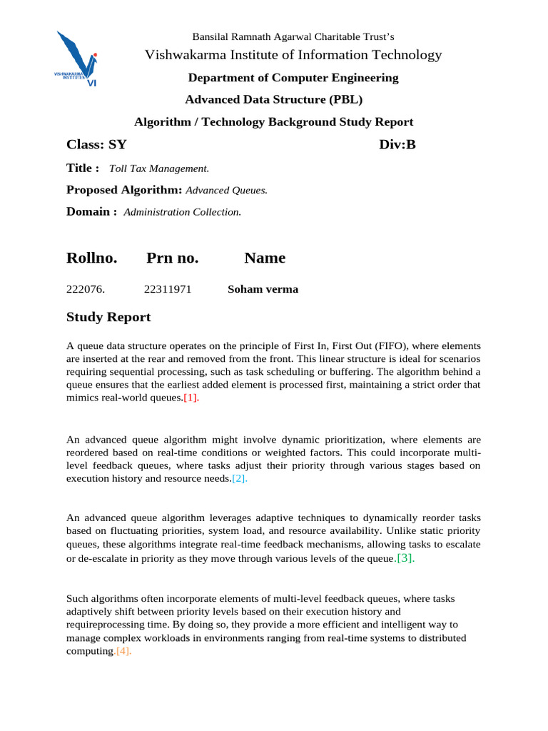 Study - Algorithm - Report Copy222076 | PDF | Queue (Abstract Data Type ...
