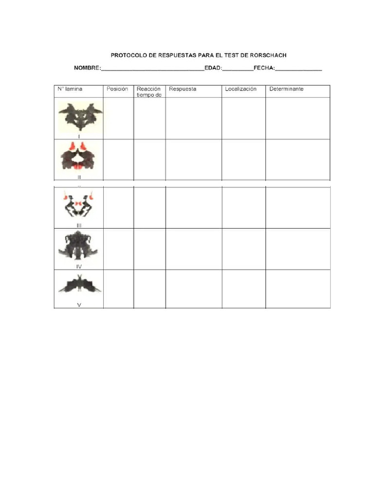 Test de Rorschach Protocolo | PDF