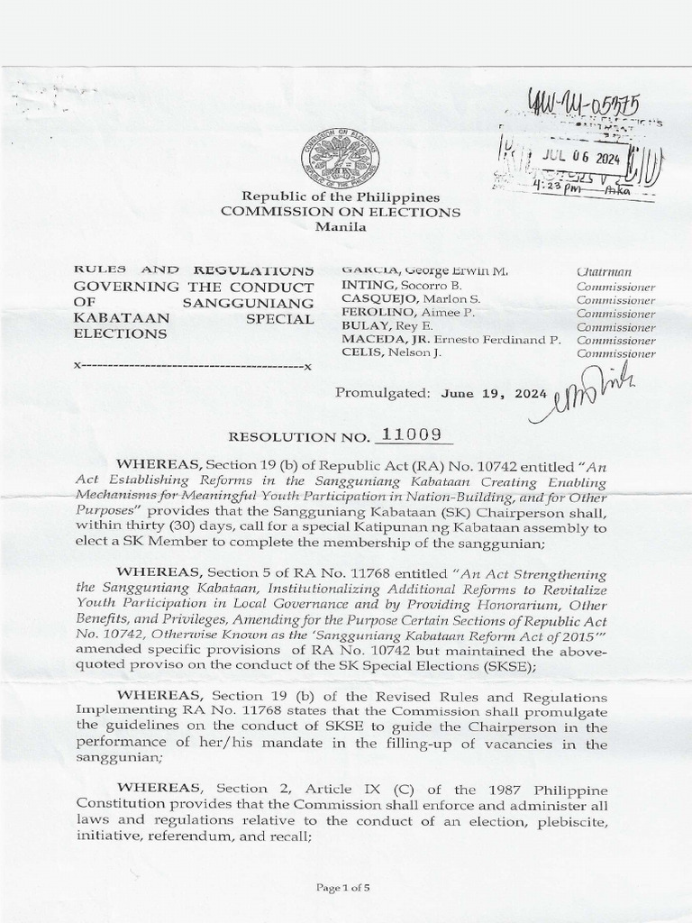 Comelec Res. No. 11009 | PDF