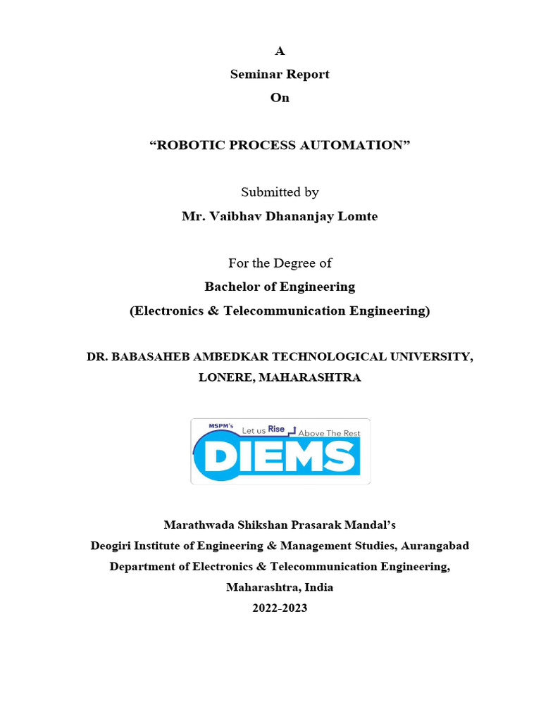 Robotic Process Automation Seminar Report | PDF | Business Process ...