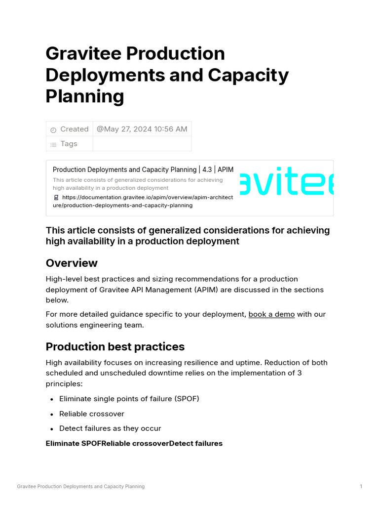 Gravitee Production Deployments and Capacity Planning | PDF | Computer Data Storage | Scalability