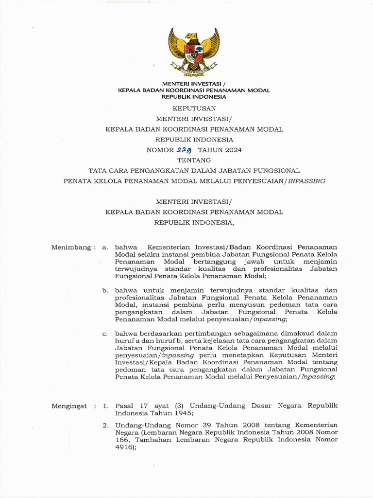 Kepmen 229 2024 Tata Cara Inpassing PKPM | PDF