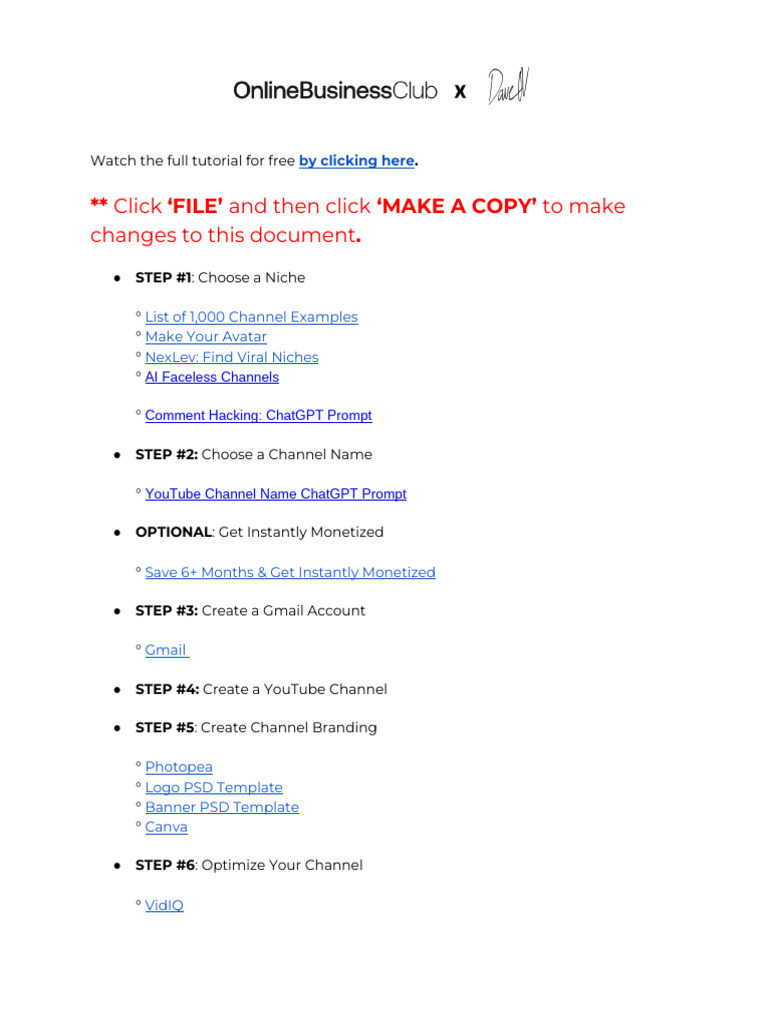 Dave Nick's YouTube Automation STARTER Blueprint | PDF