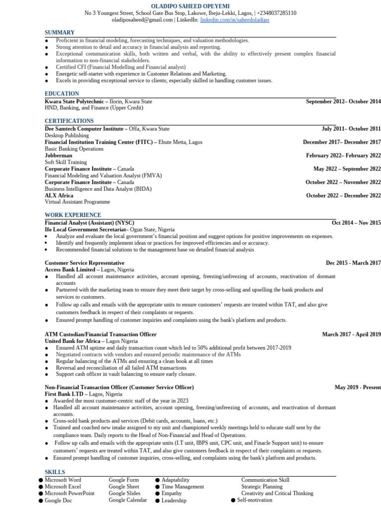 Oladipo Saheed Opeyemi - Cv. | PDF | Automated Teller Machine | Banks