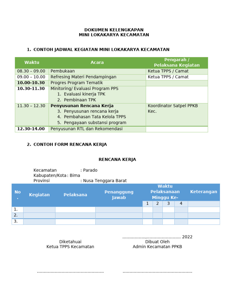 Dokumen Kelengkapan Mini Lokakarya Kec | PDF