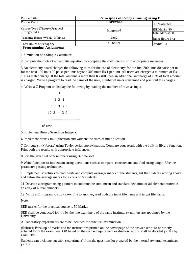 Syllabus POP-BESCK204E | PDF | String (Computer Science) | Numbers