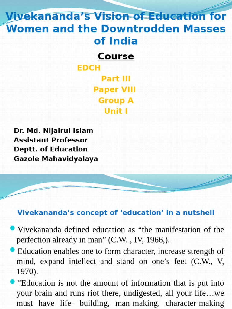 Sem 6 DC 14 Unit 1 PPT On Viveks Vision of Edn. 1 | PDF