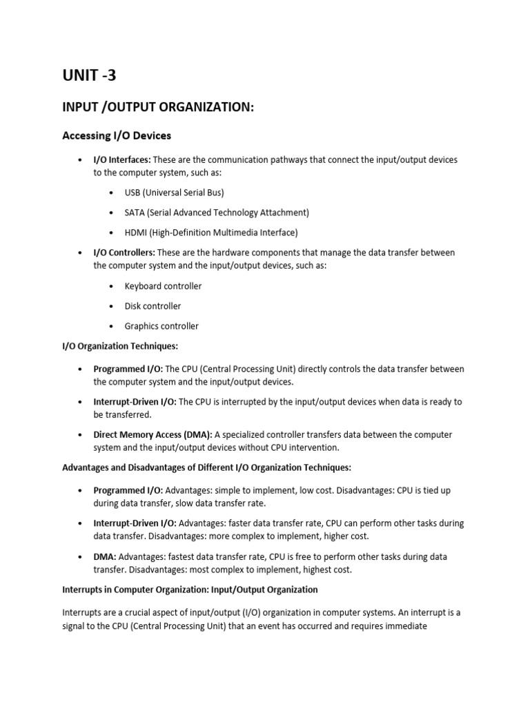COMPUTER ORGANIZATION (UNIT - 3) - Note | PDF | Usb | Input/Output