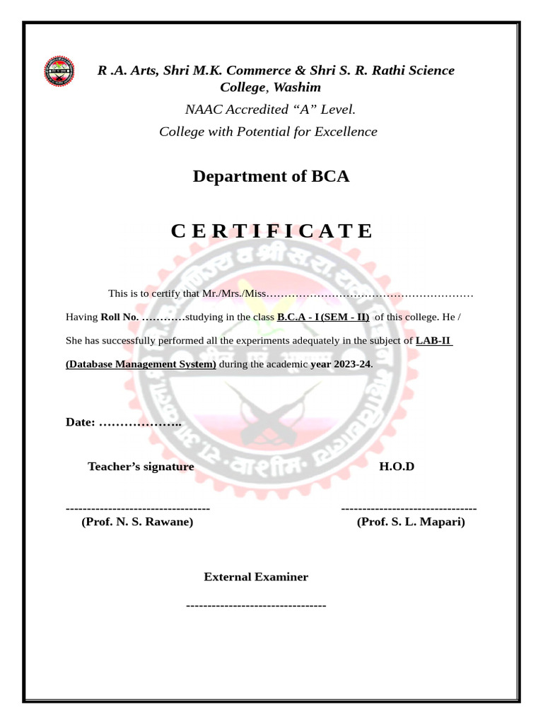 Certificate Bca-I Sem-I Lab-I, II, III | PDF | Computing | Educational ...