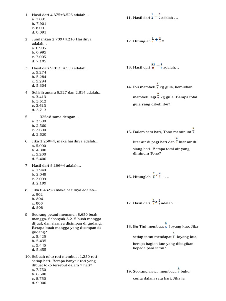 Lat Soal Pas MTK Kelas 4 | PDF