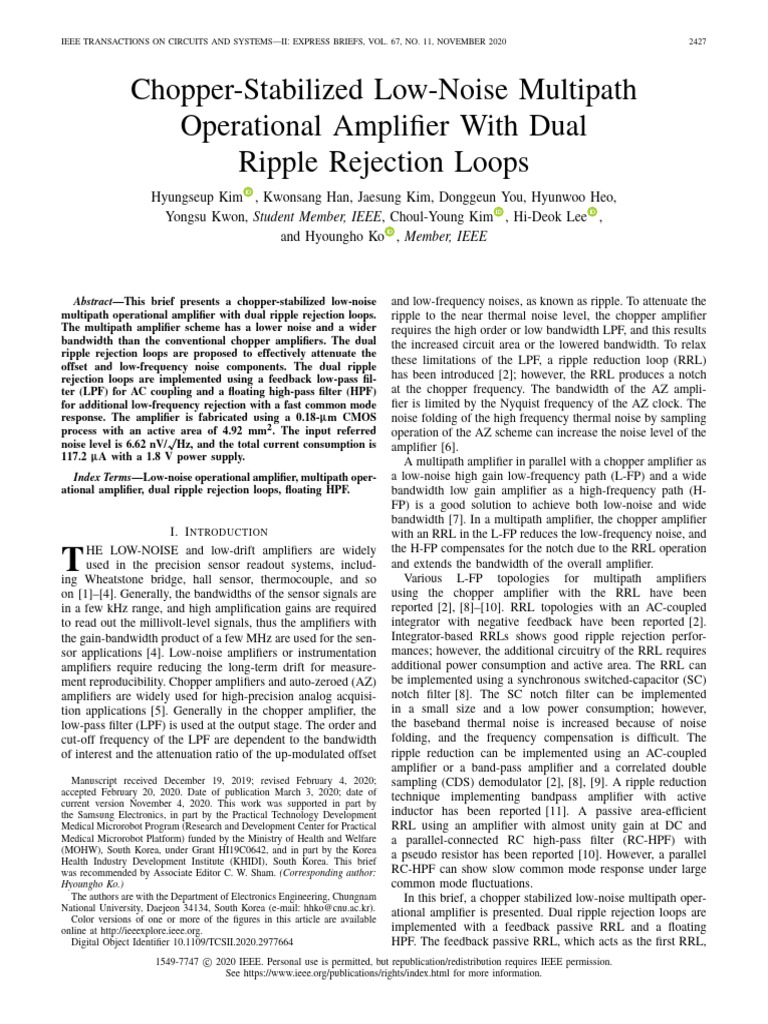 Chopper-Stabilized Low-Noise Multipath Operational Amplifier With Dual Ripple Rejection Loops ...