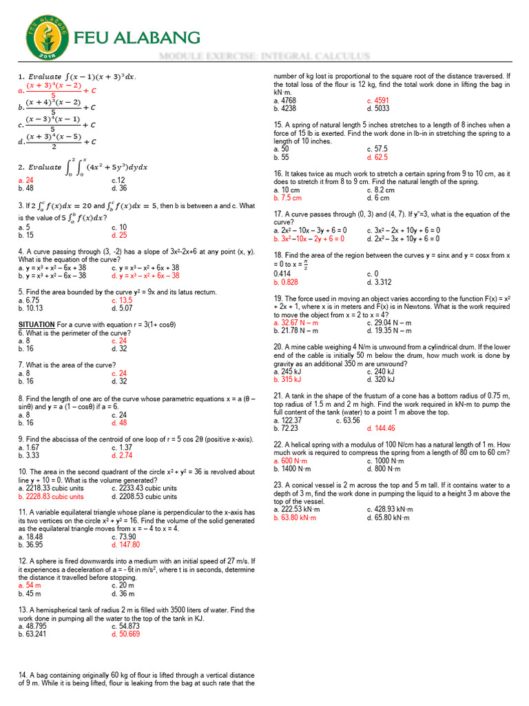 Exercise Integral Calculus | PDF | Sphere | Geometric Shapes