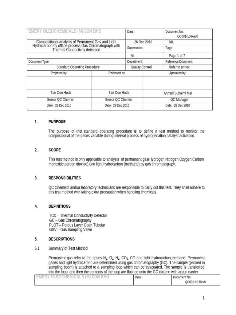Gas Chromatography SOP for Gas Analysis | PDF | Gas Chromatography | Gases
