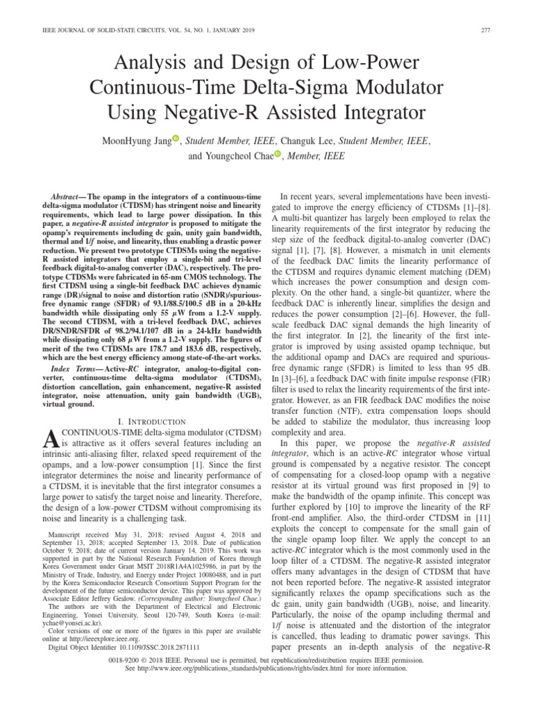 Negative-R Assisted Integrator for CTDSM | PDF | Operational Amplifier ...