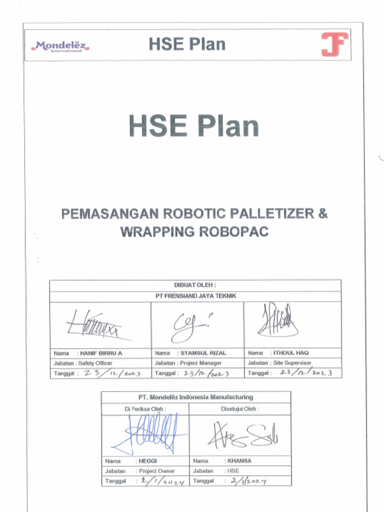 HSE Plan, JSA, Metode Kerja Frensiands (Benchmark) | PDF