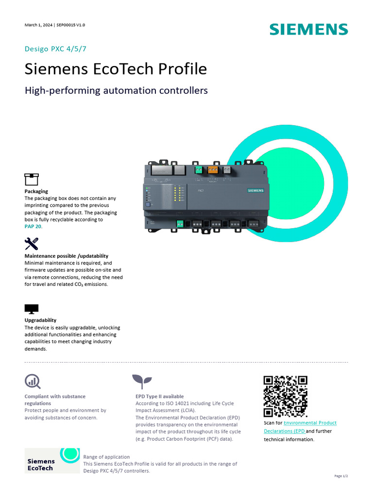 SEP00015 Desigo PXC4 5 7 Siemens EcoTech Profile | PDF | Life Cycle ...