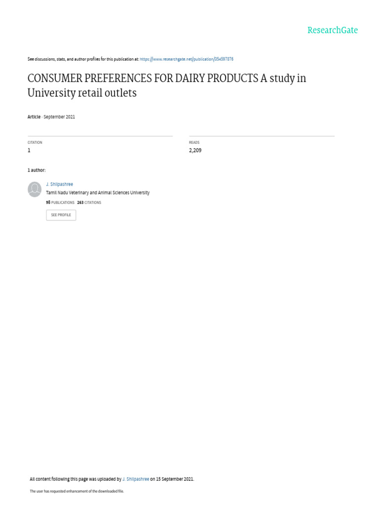 Consumer Preferences For Dairy Products A Study in University Retail ...
