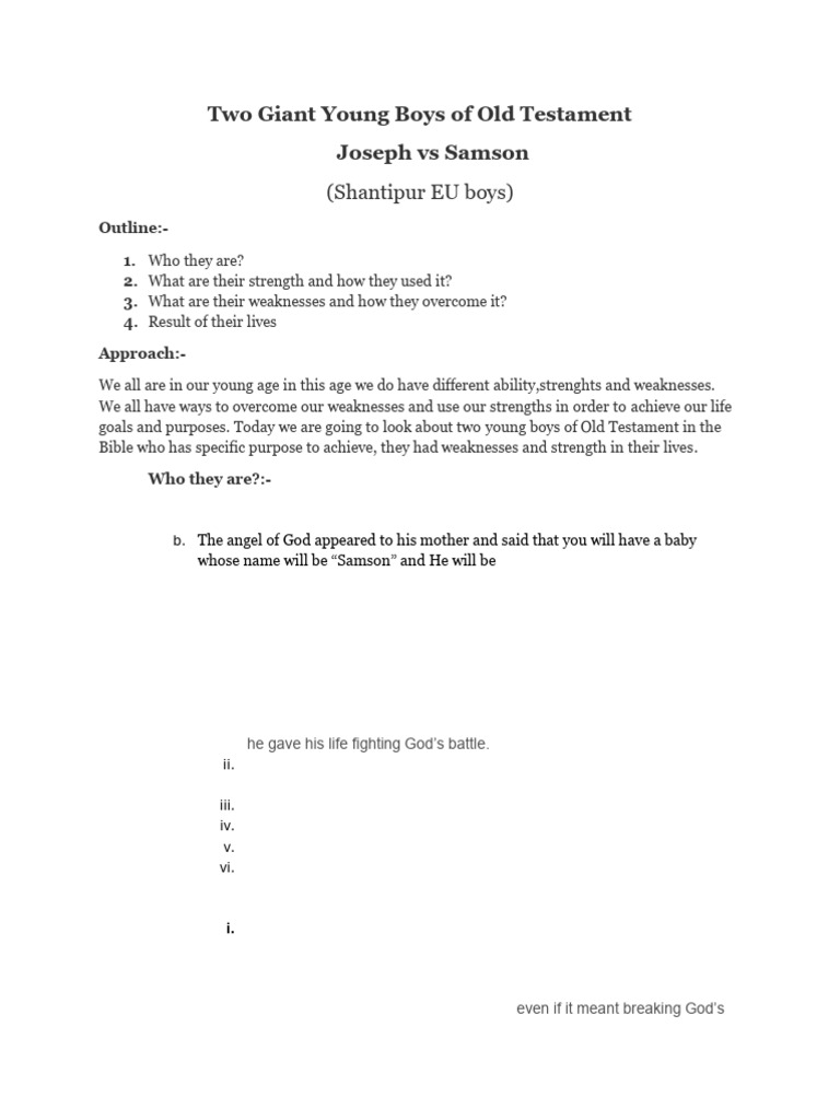Two Giant Young Boys of Old Testament - Joseph Vs Samson | PDF | Samson ...