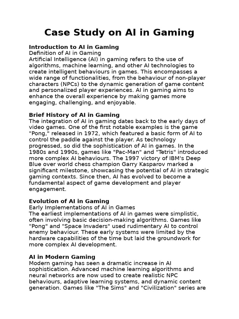 Case Study On AI in Gaming | PDF | Artificial Intelligence ...