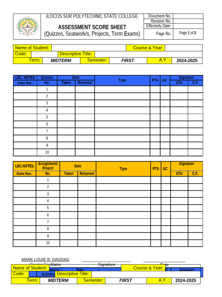Assessment Form Lecture | PDF | Educational Stages | Methodology