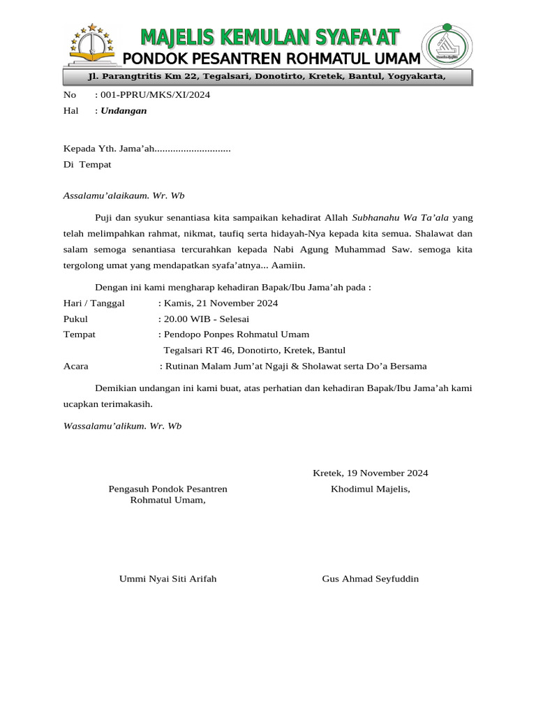 UNDANGAN Majelis Kemulan Syafaat | PDF
