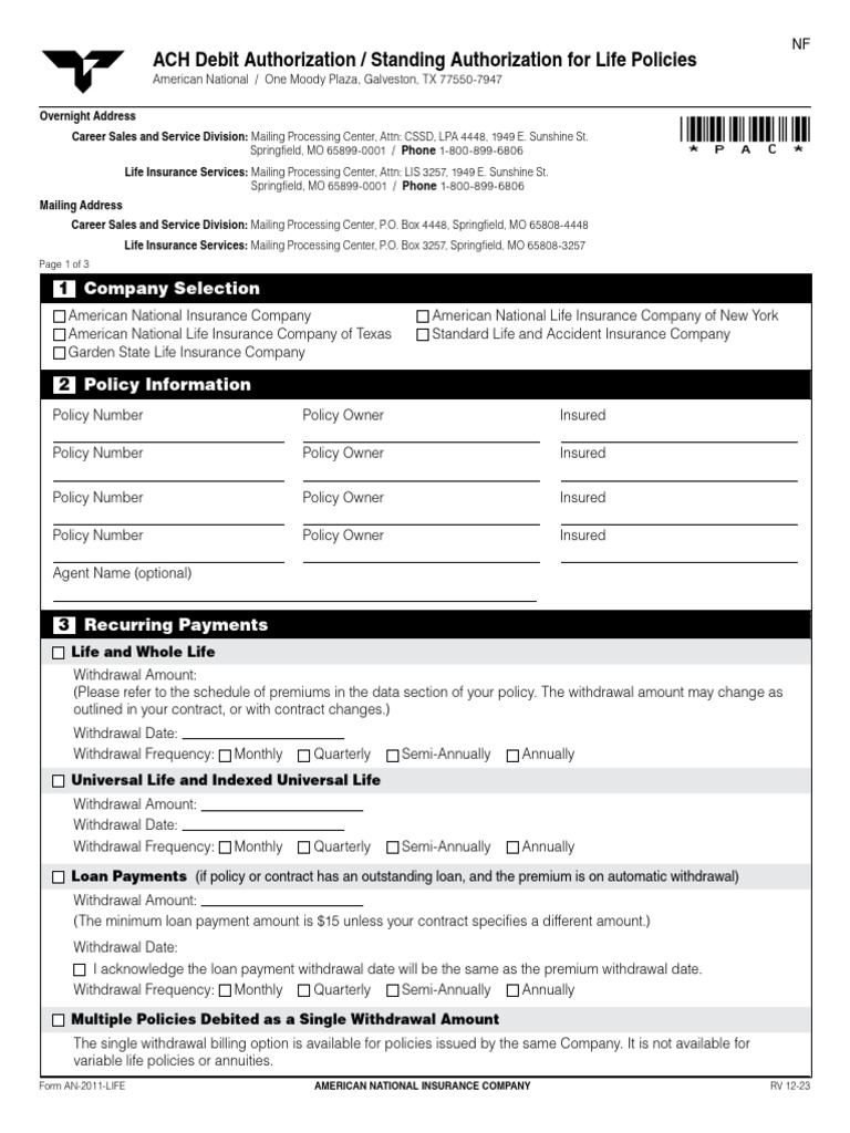 American National BankAuthorizationForm | PDF | Banks | Insurance