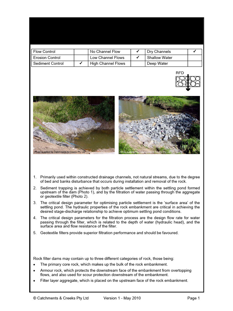 Rock Filter Dams Instream | PDF | Filtration | Dam