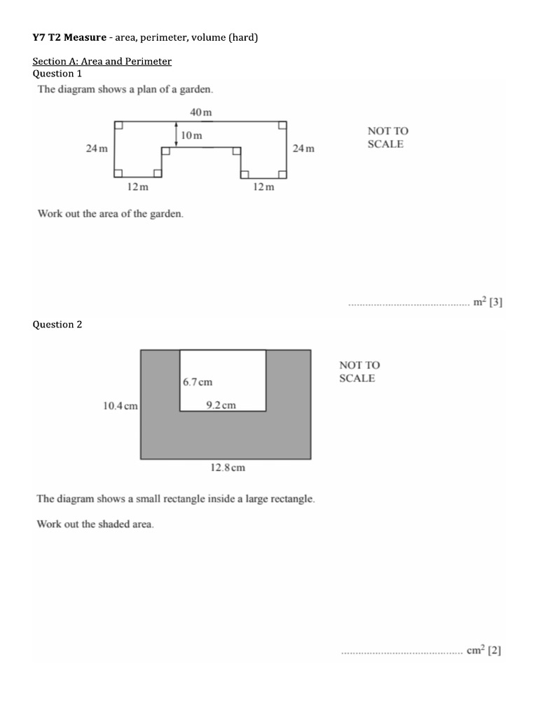 Year 7 Perimeter Area Volume | PDF