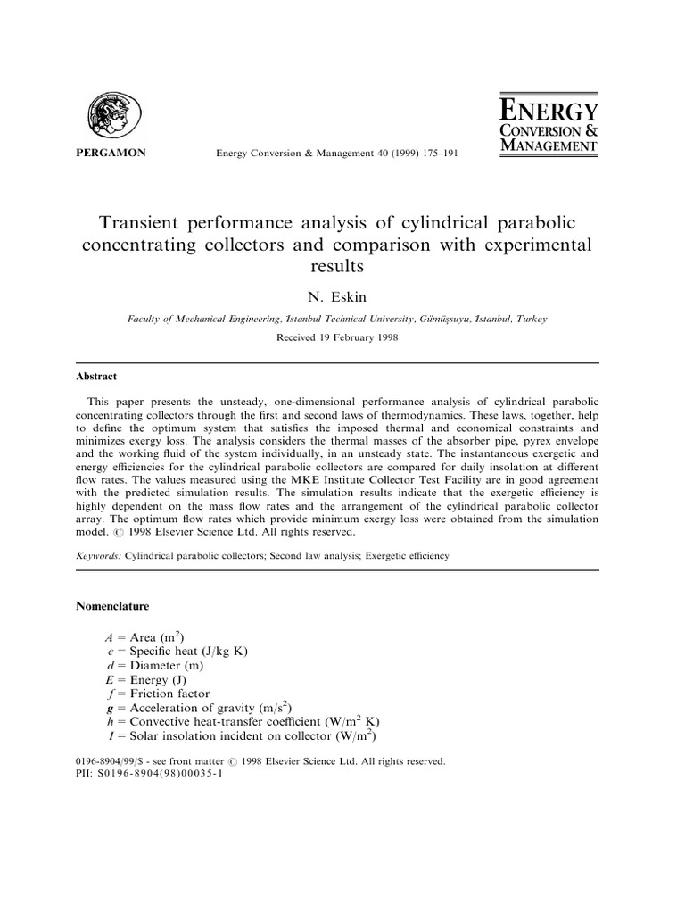 Transient Performance Analysis Of Cylindrical Parabolic Pdf Exergy Heat