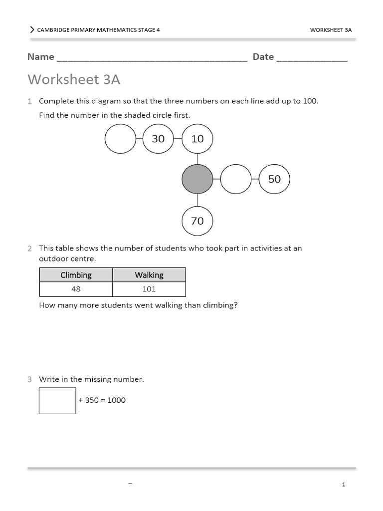 Prim Maths 4 2ed TR Diff Ws 3a2jM2Q | PDF | Mathematics