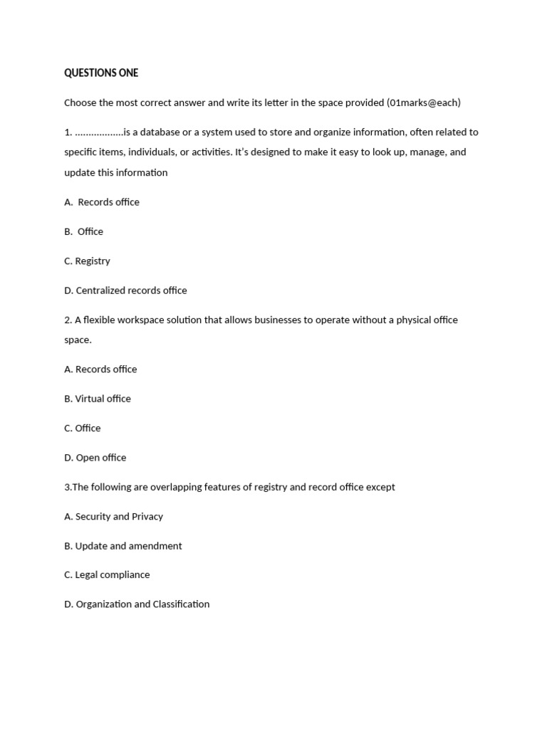Office and Records Management Quiz | PDF