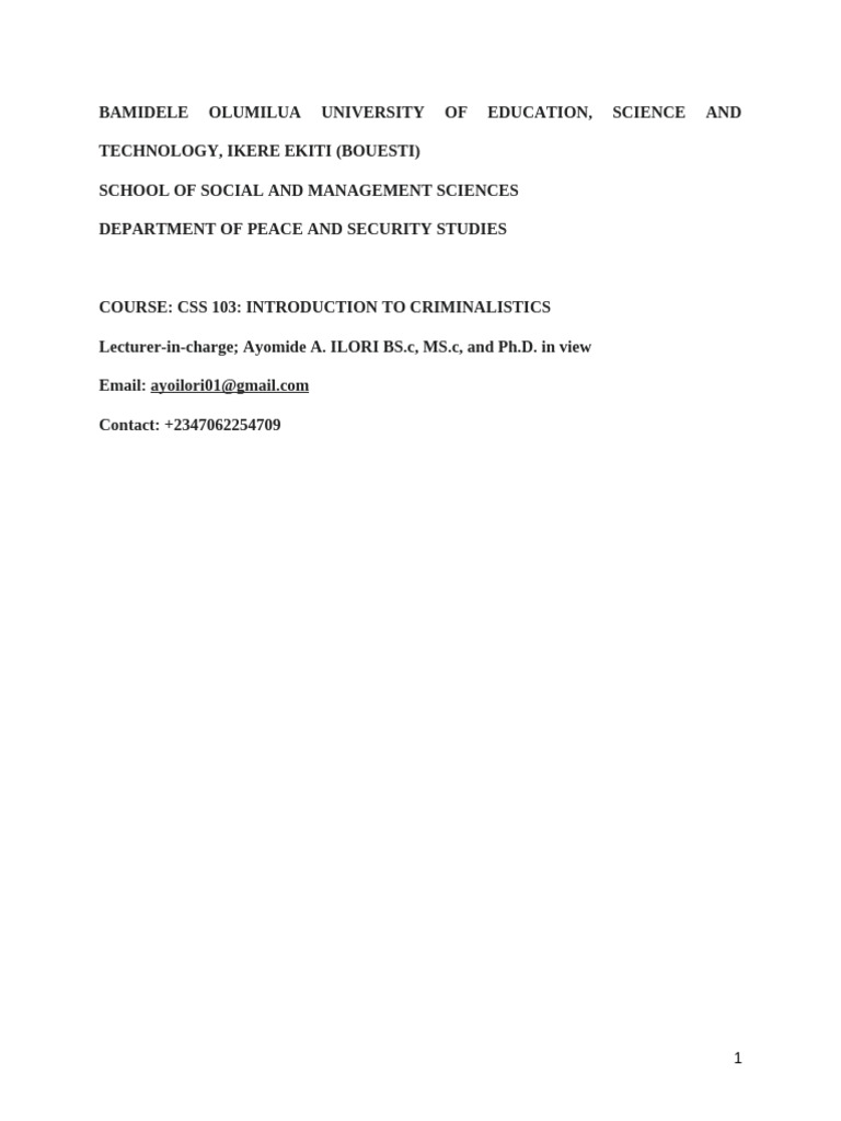 CSS 103 - Introduction To Criminalistic (LECTURE NOTE) | PDF | Crime Scene | Chromatography