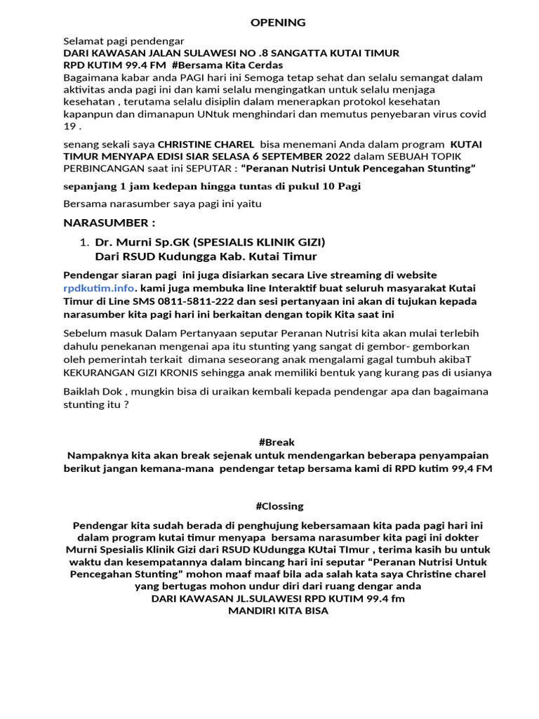 Skrip Siaran Talkshow Radio Pola Asuh Anak | PDF