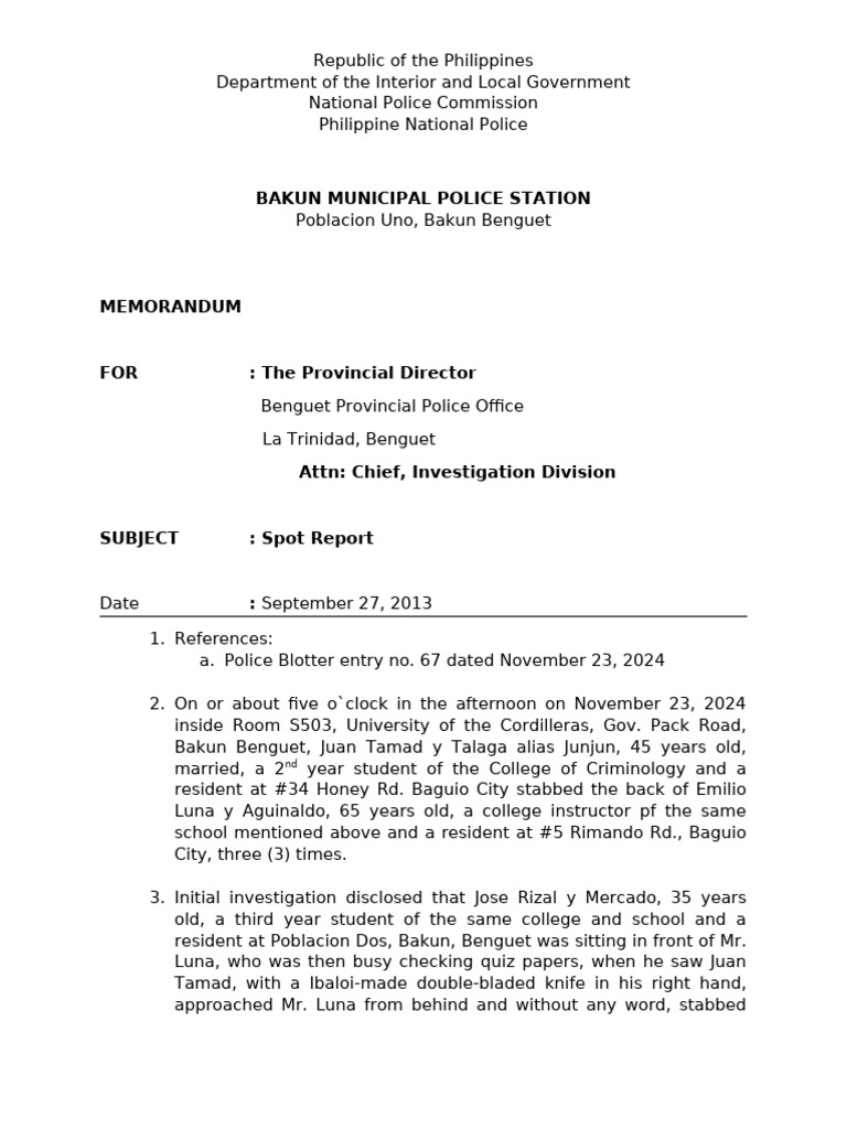Sample of Spot Progress and Final Report | PDF | Law Enforcement ...