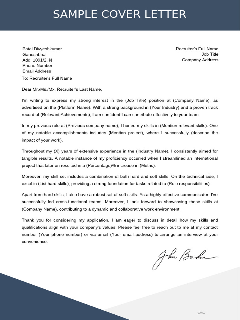 Sample Cover Letter Template | PDF